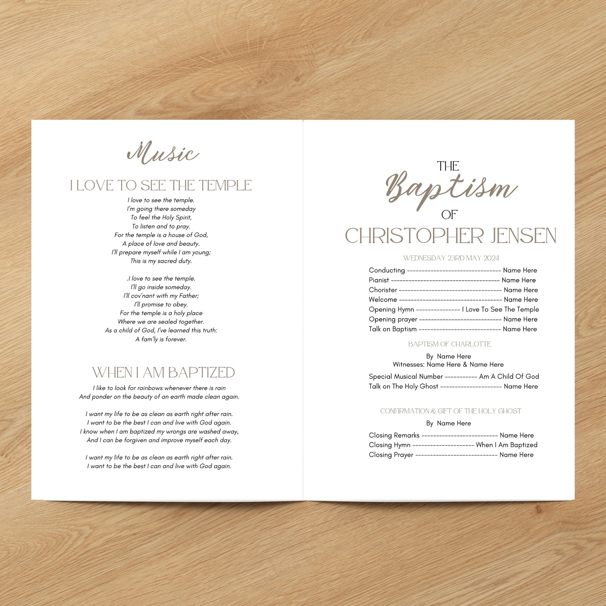 LDS Baptism Program Editable Template - Minimalistic Editable Template ...