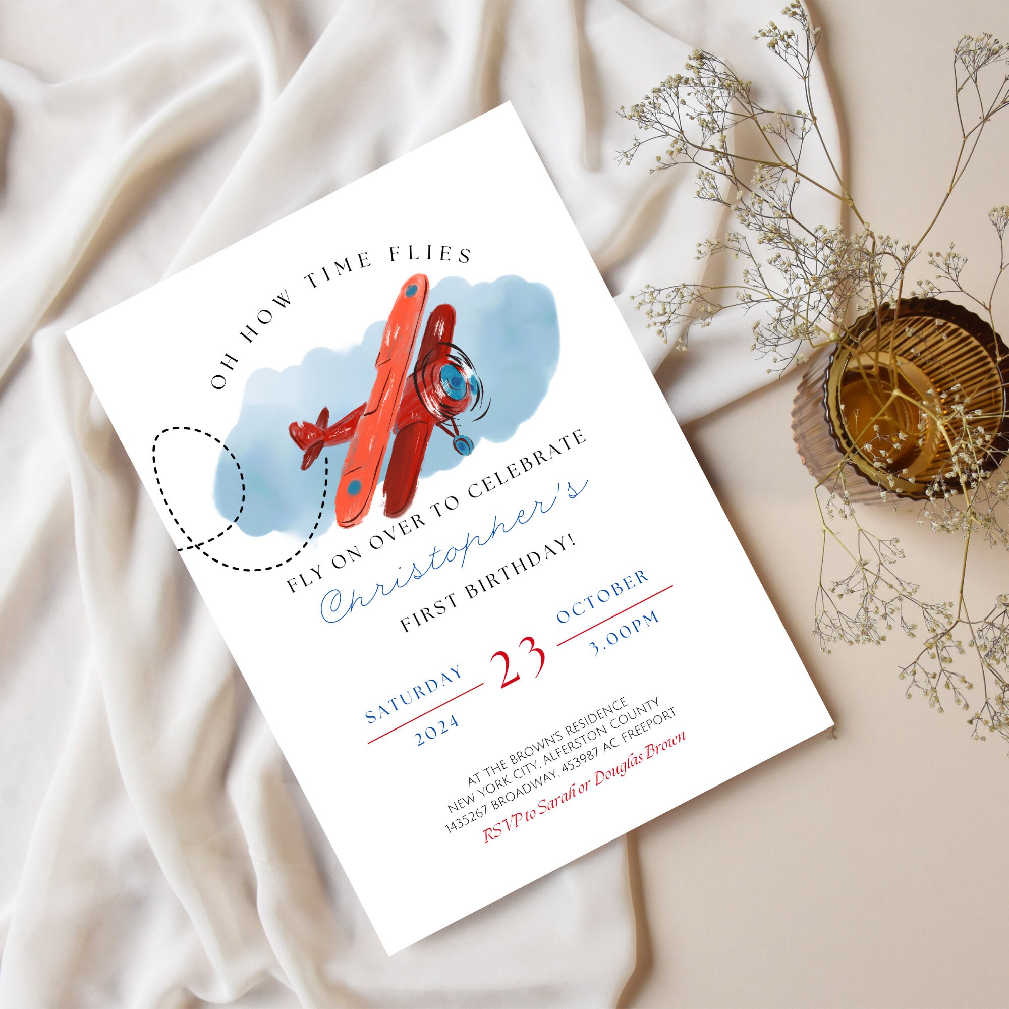 Editable Aviation Theme 1st Birthday Invitation - Instant Download ...