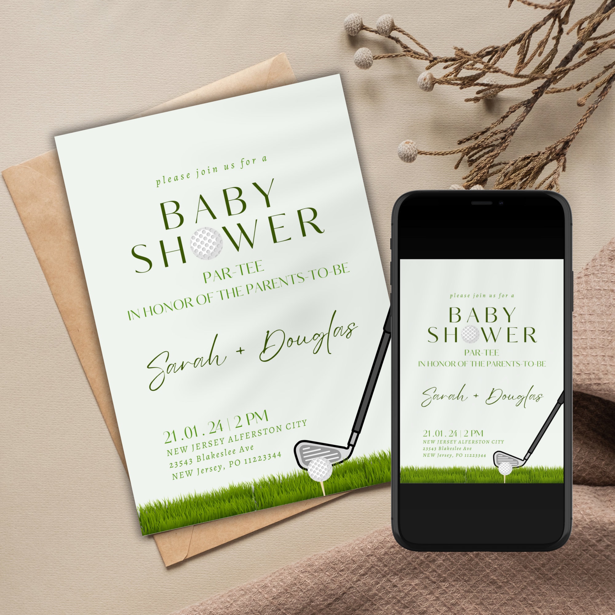 Golf Themed Baby Shower Invitation Set Thank You, Books for Baby and ...