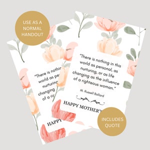 LDS Mothers Day Printable, Mothers Day Ministering Card, Mothers Day ...
