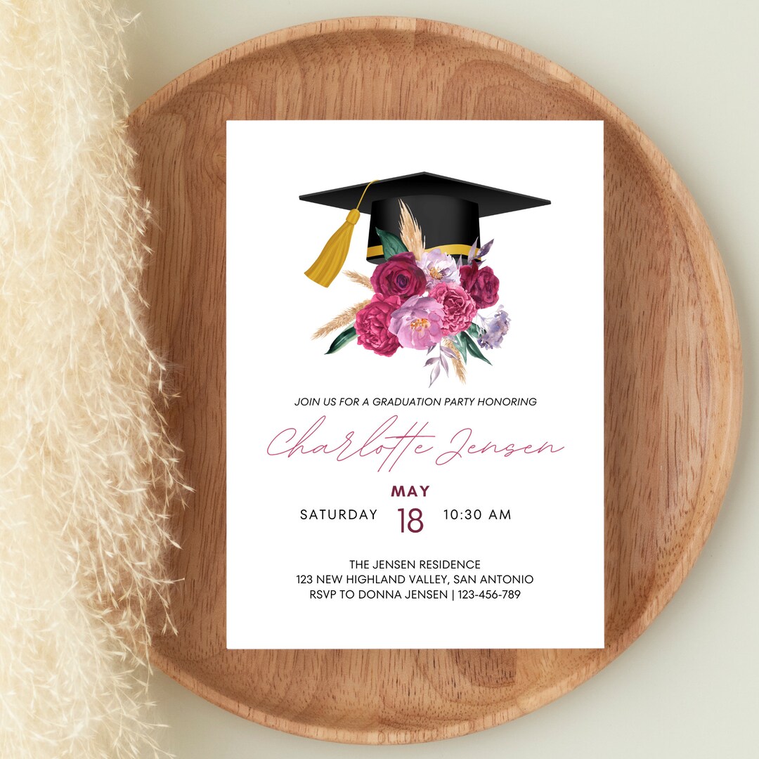 Boho Minimalist Graduation Party Invitation - Senior Announcement, Grad ...