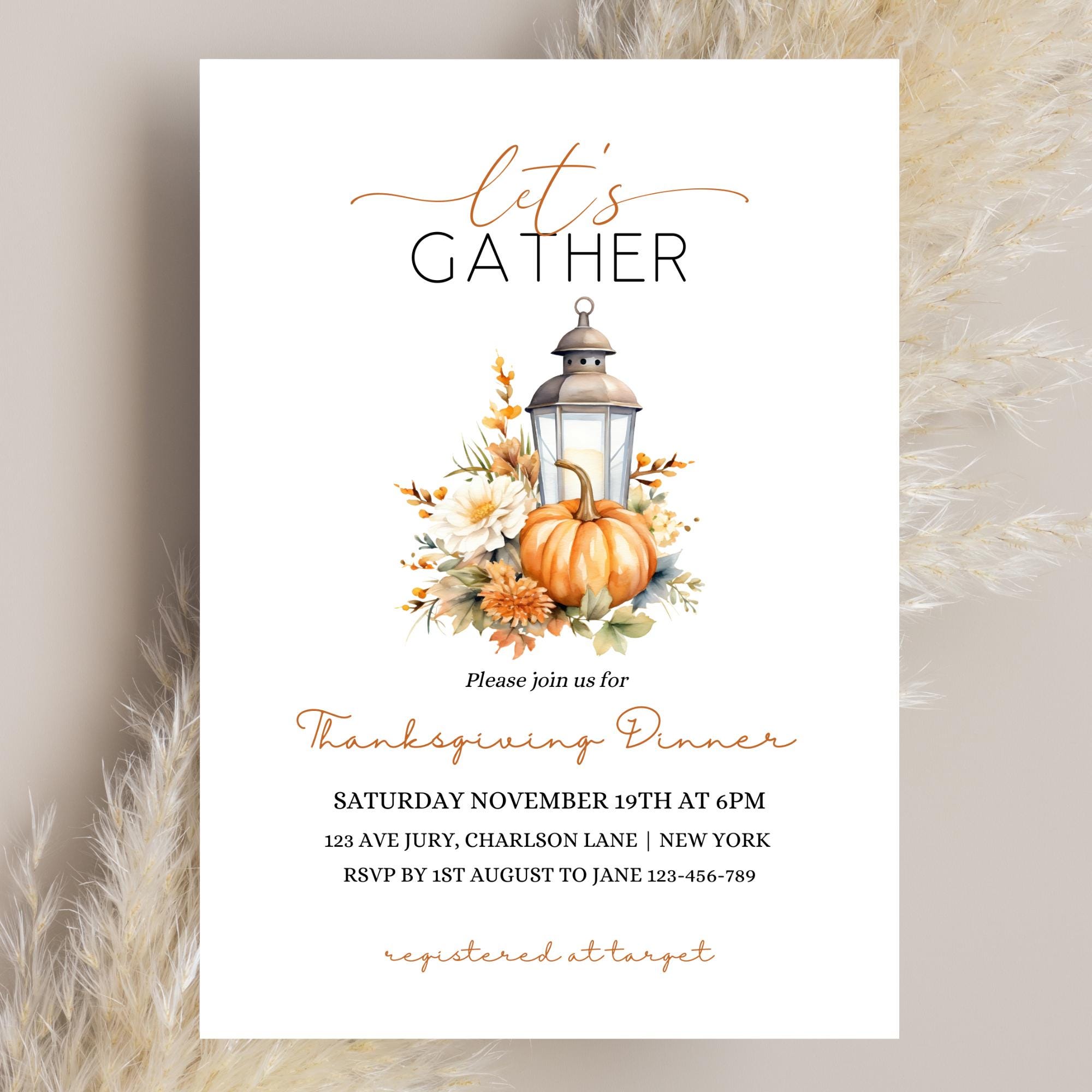 Thanksgiving Dinner Invitation Template Autumn Gathering Editable Fall ...