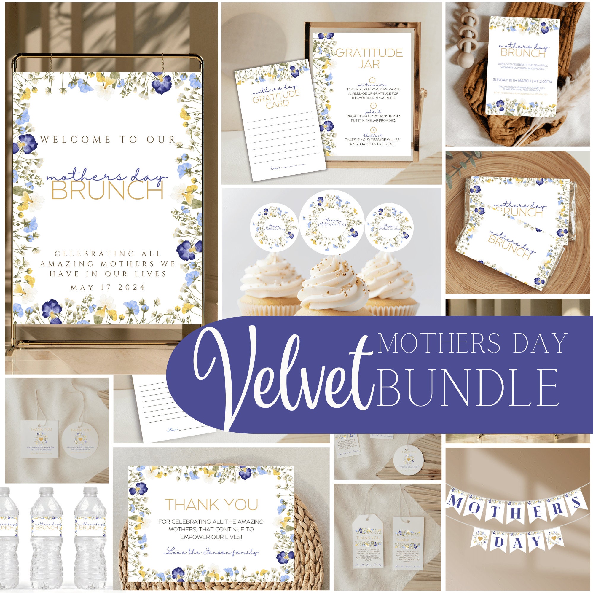 Wildflower Velvet Mother's Day Bundle - Printable Decorations, Games ...