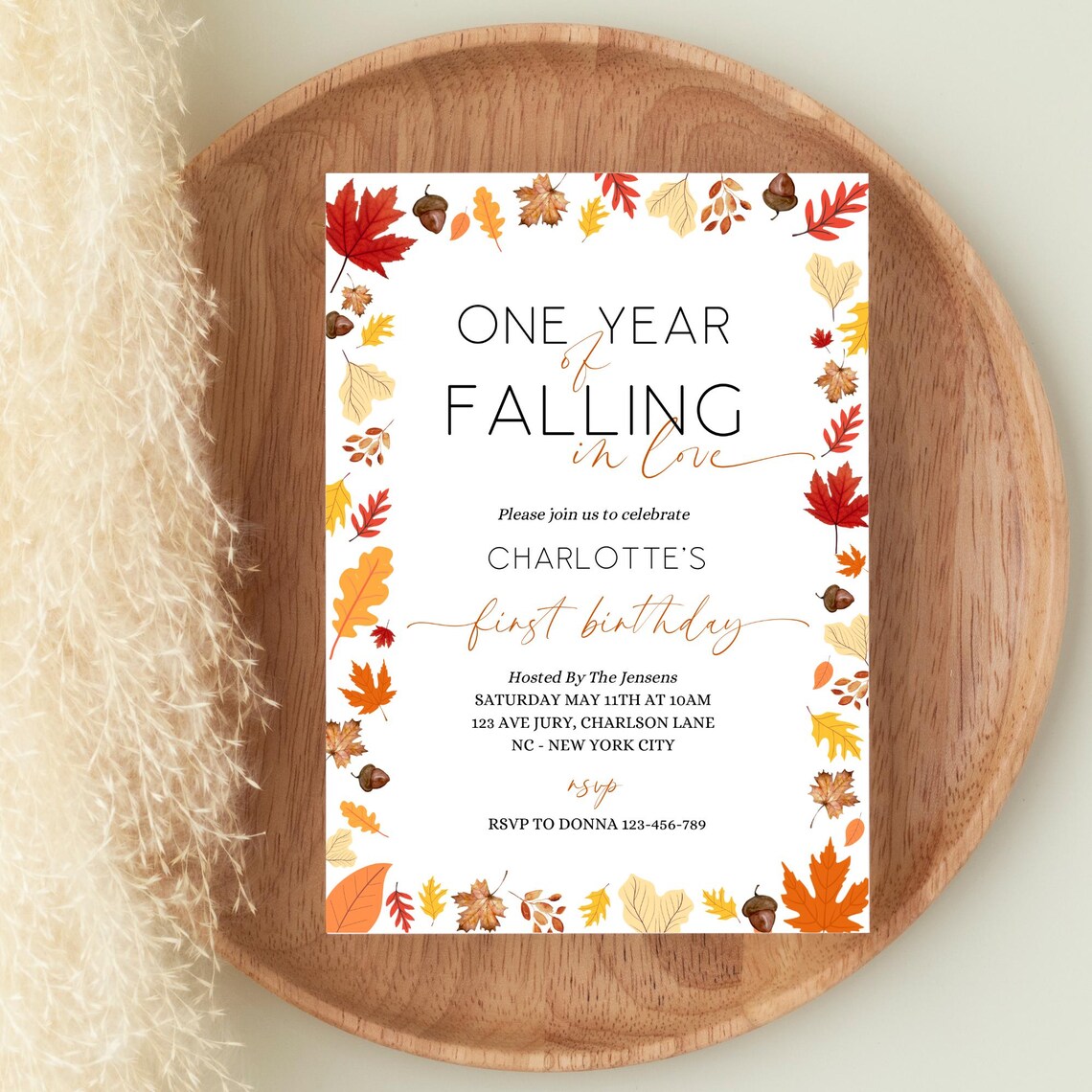 Fall One Year Birthday Invitation, Editable Autumn First Birthday ...