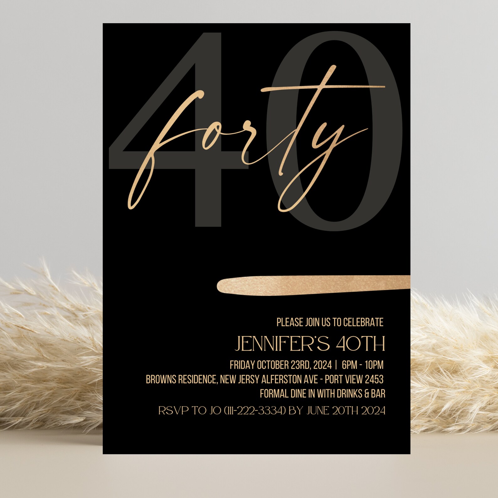 Black and Gold Themed 40th Birthday Invitation Set With QR Code Scan ...
