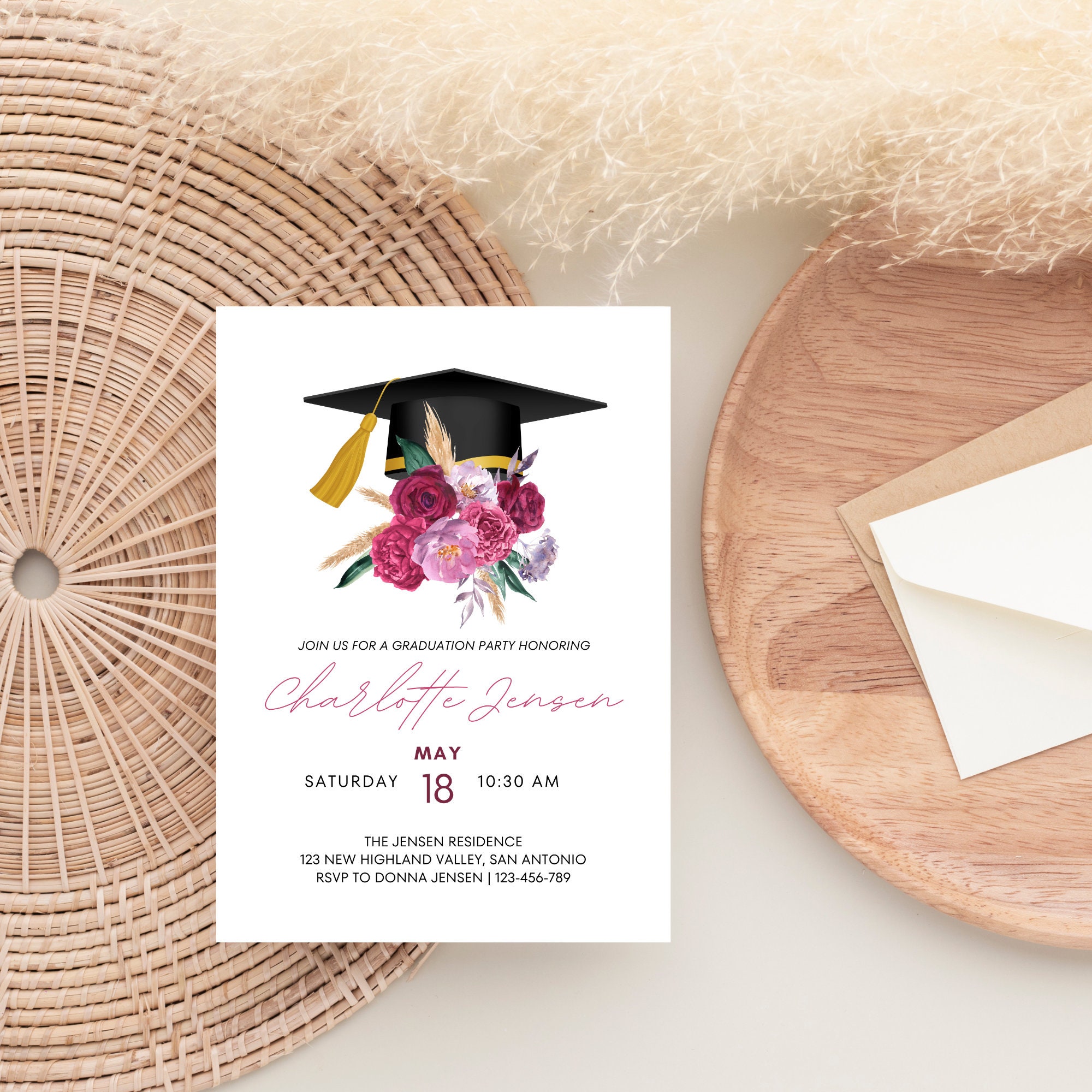 Boho Minimalist Graduation Party Invitation Senior Announcement, Grad ...