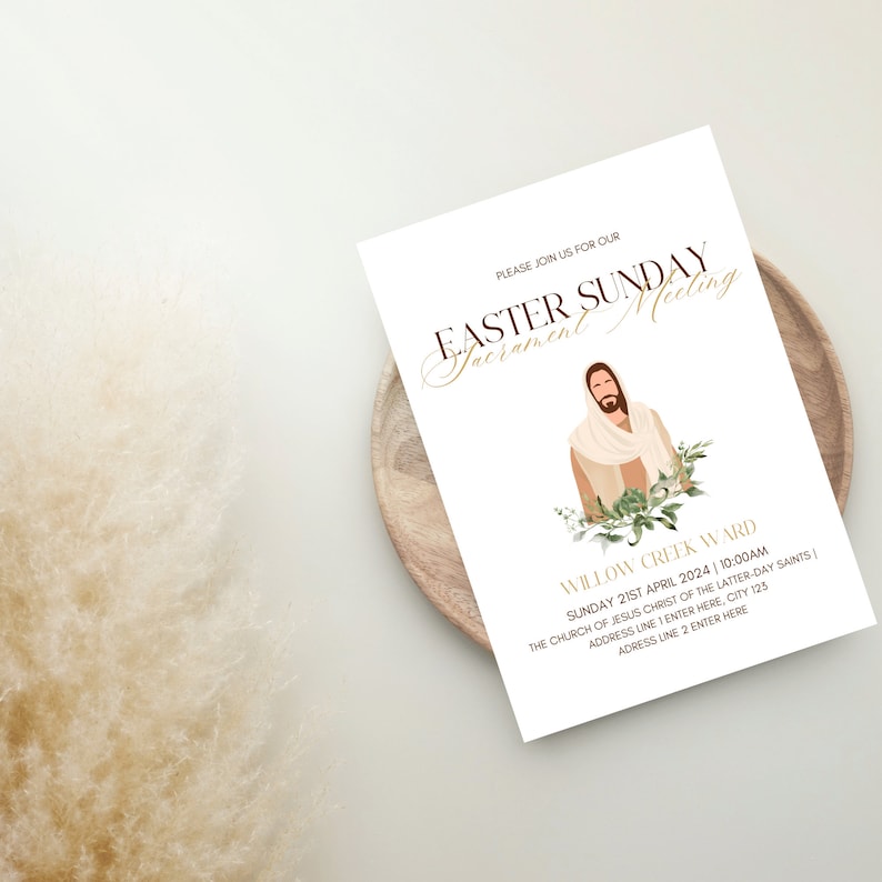 LDS Easter Sunday Sacrament Invitation Template - Minimalistic, He is ...
