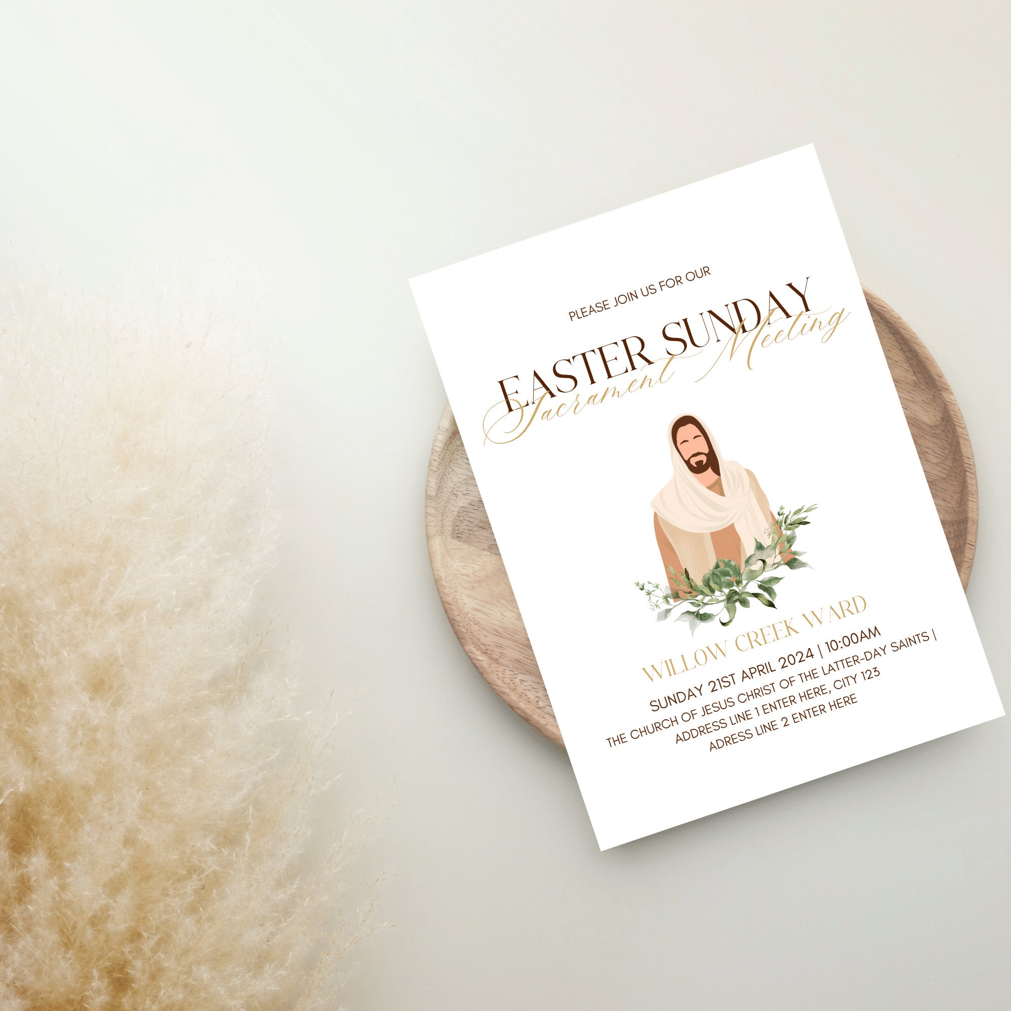 LDS Easter Sunday Sacrament Invitation Template - Minimalistic, He is ...