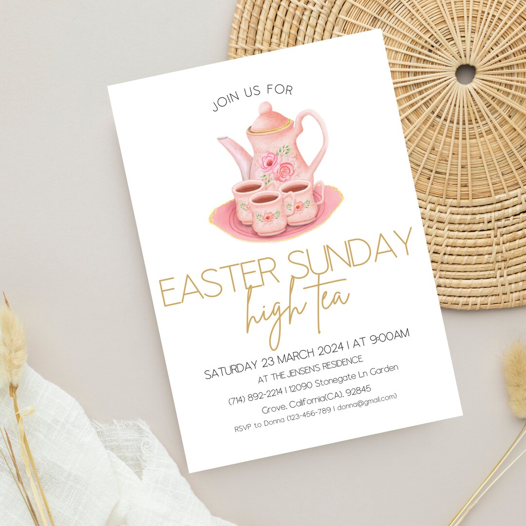 Easter Sunday High Tea Invitation Template - Easter Holiday Brunch and ...