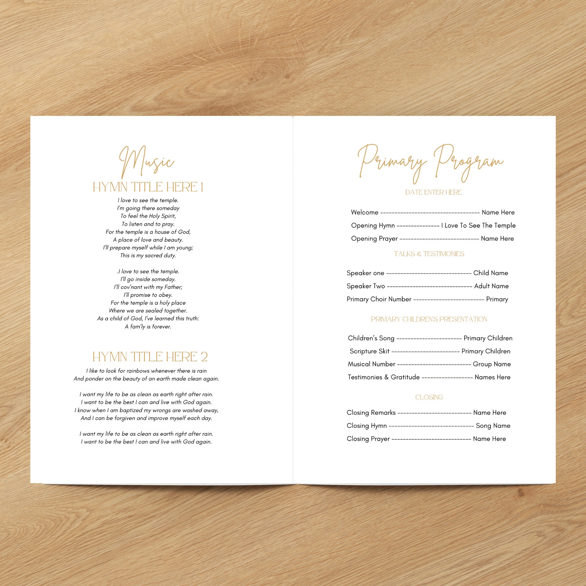 LDS Primary Program Editable Template - Minimalistic Editable Template ...