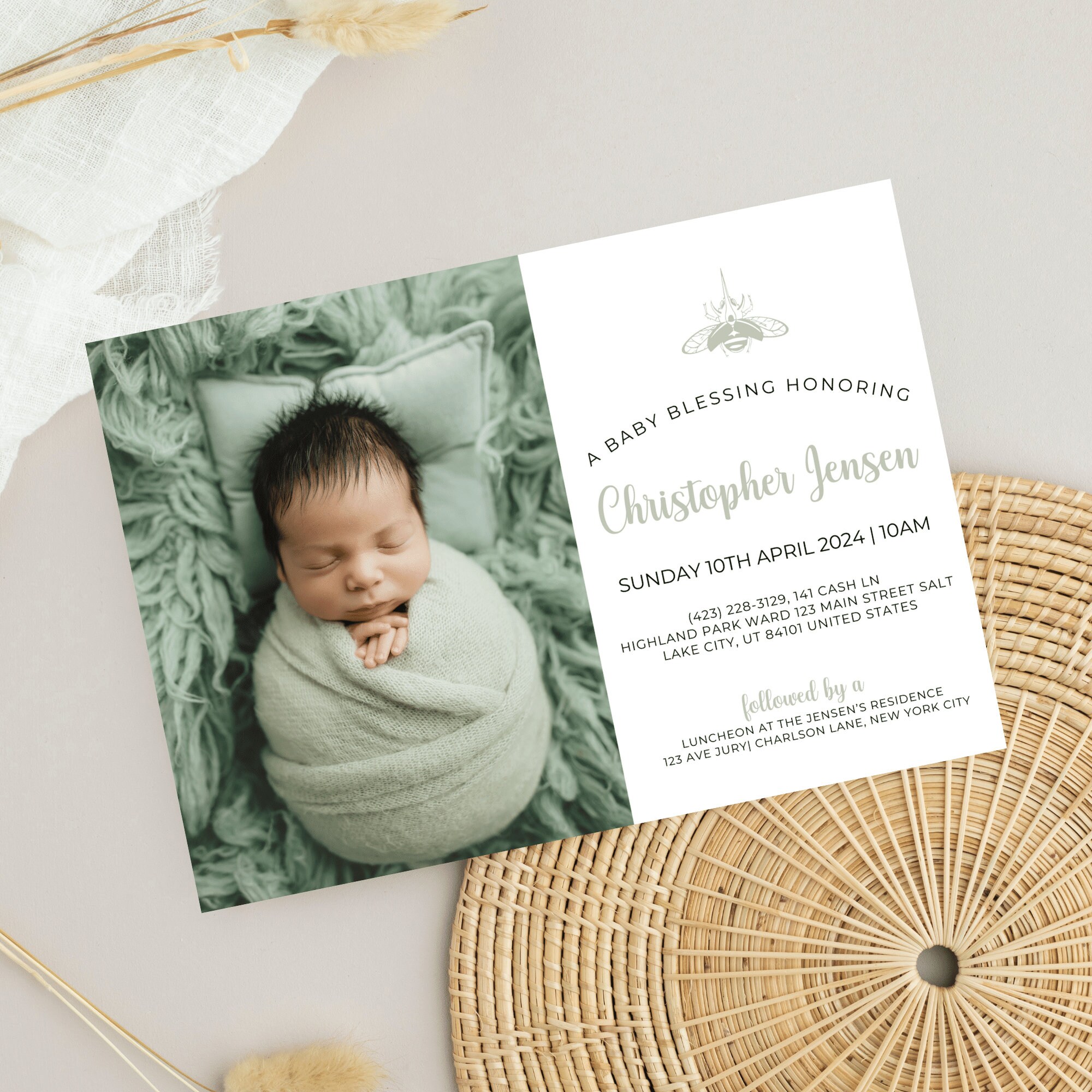 LDS Baby Blessing Invitation Minimalistic Christening Invite Template ...