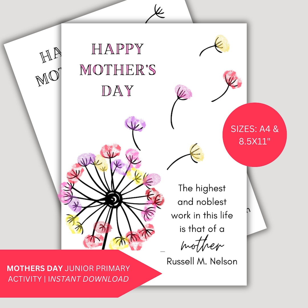 LDS Mother's Day Junior Primary Fingerprint Activity Sheet, Gift for ...