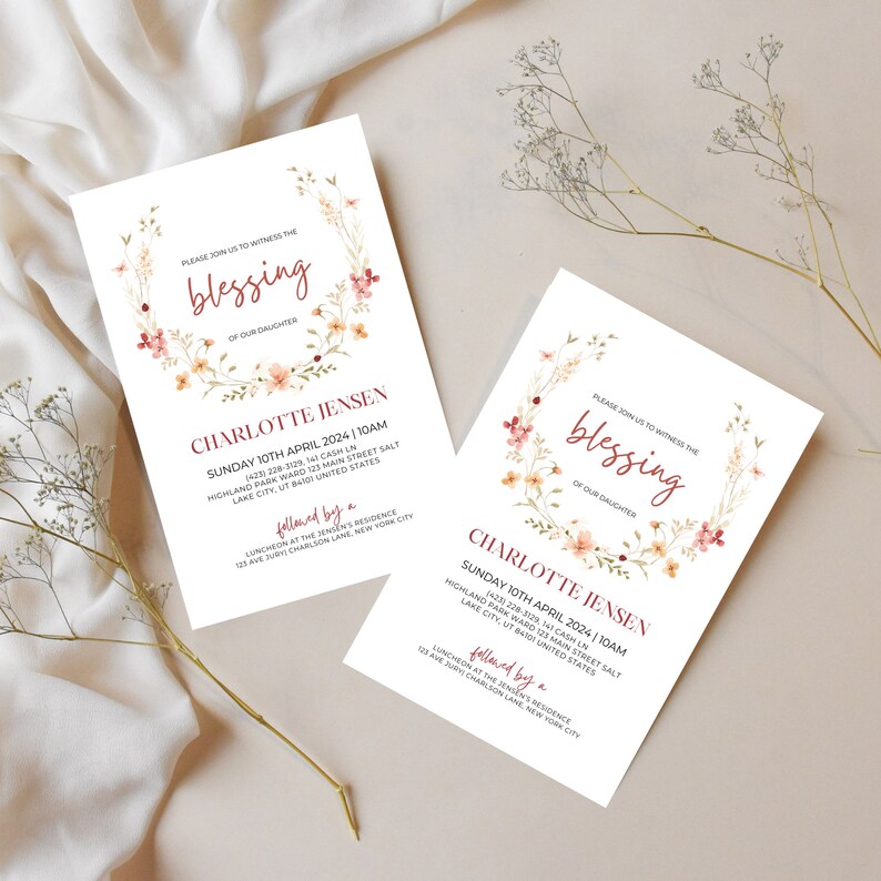 LDS Baby Blessing Invitation | Minimalistic Christening Invite Template ...