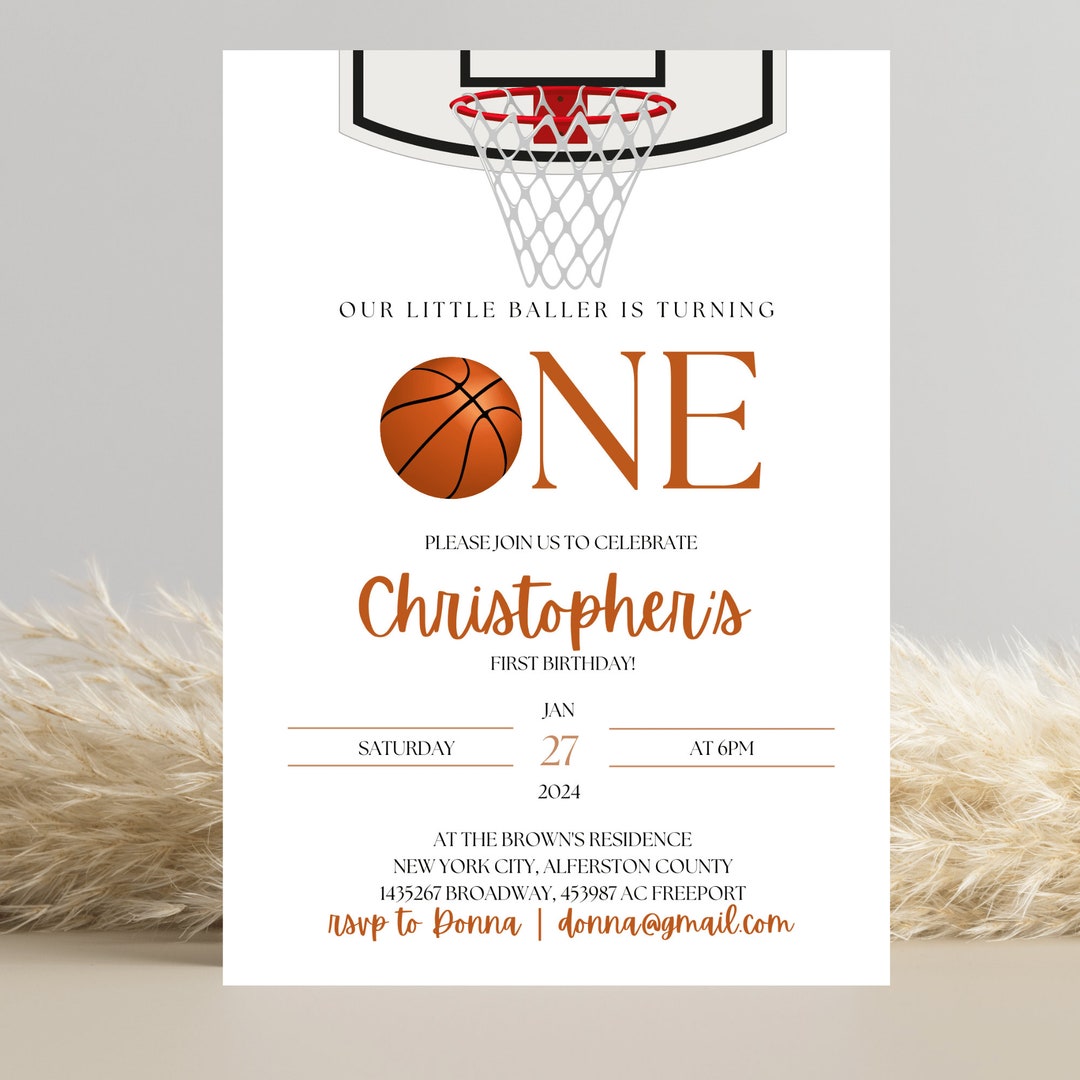Basketball First Birthday Editable Invitation Template for Little ...