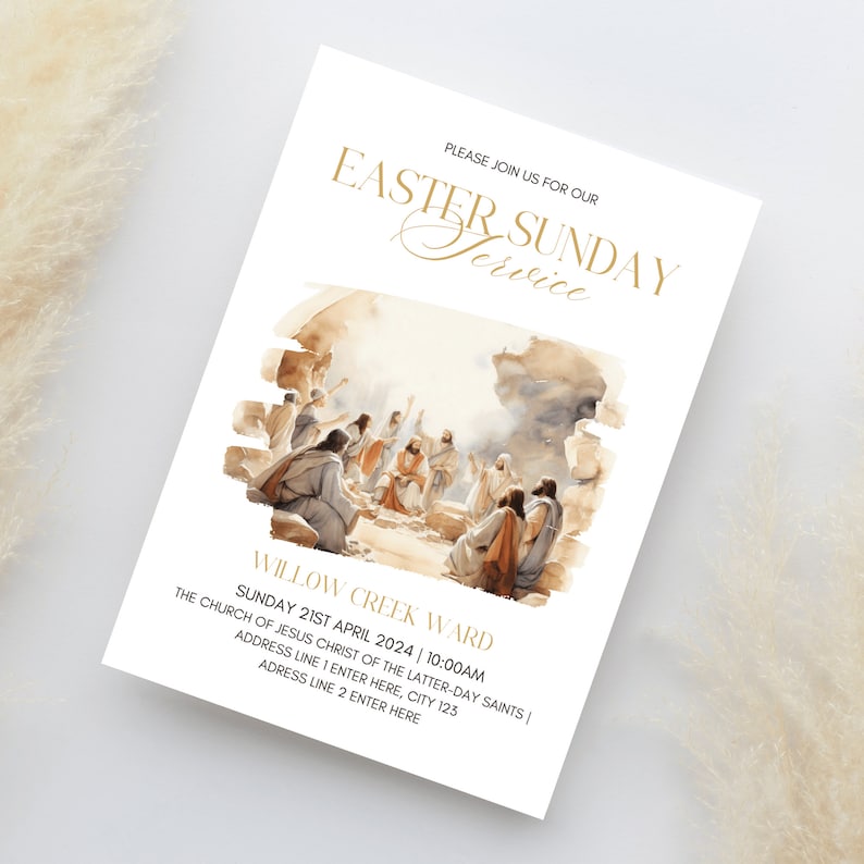 LDS Easter Sunday Service Invitation Template - Minimalistic, He is ...