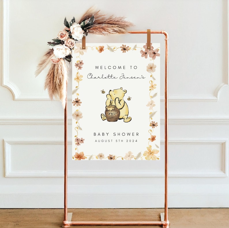 Classic Winnie the Pooh Baby Shower Welcome Sign Template, Winnie Baby ...