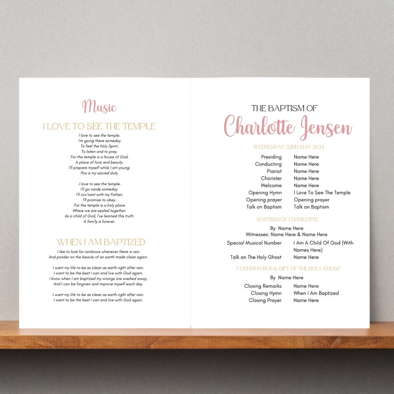 LDS Baptism Program Editable Template - Minimalistic Editable Template ...