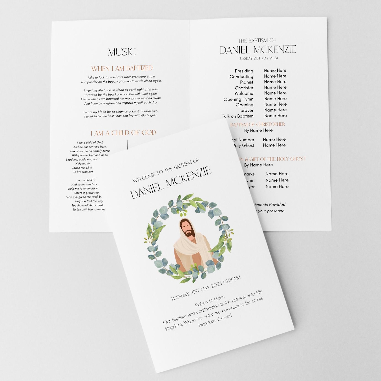 LDS Baptism Program Editable Template Instant Download Gender Neutral ...
