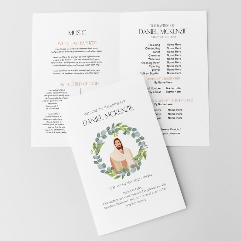 LDS Baptism Program Editable Template Instant Download Gender Neutral ...