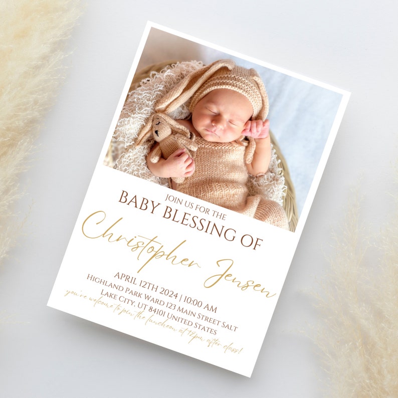 Editable Minimalistic LDS Christening Invitation for Baby Blessing or ...