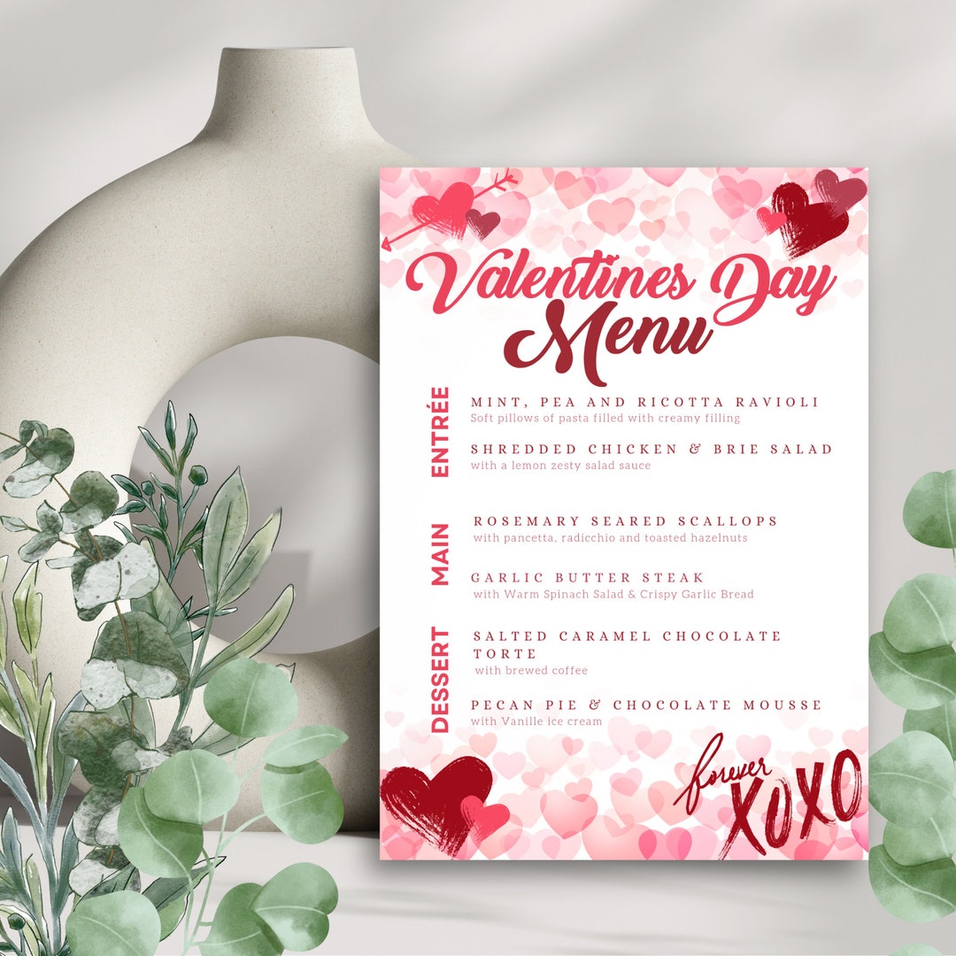 Valentines Menu Romantic Valentine's Day Menu Template Editable Canva ...