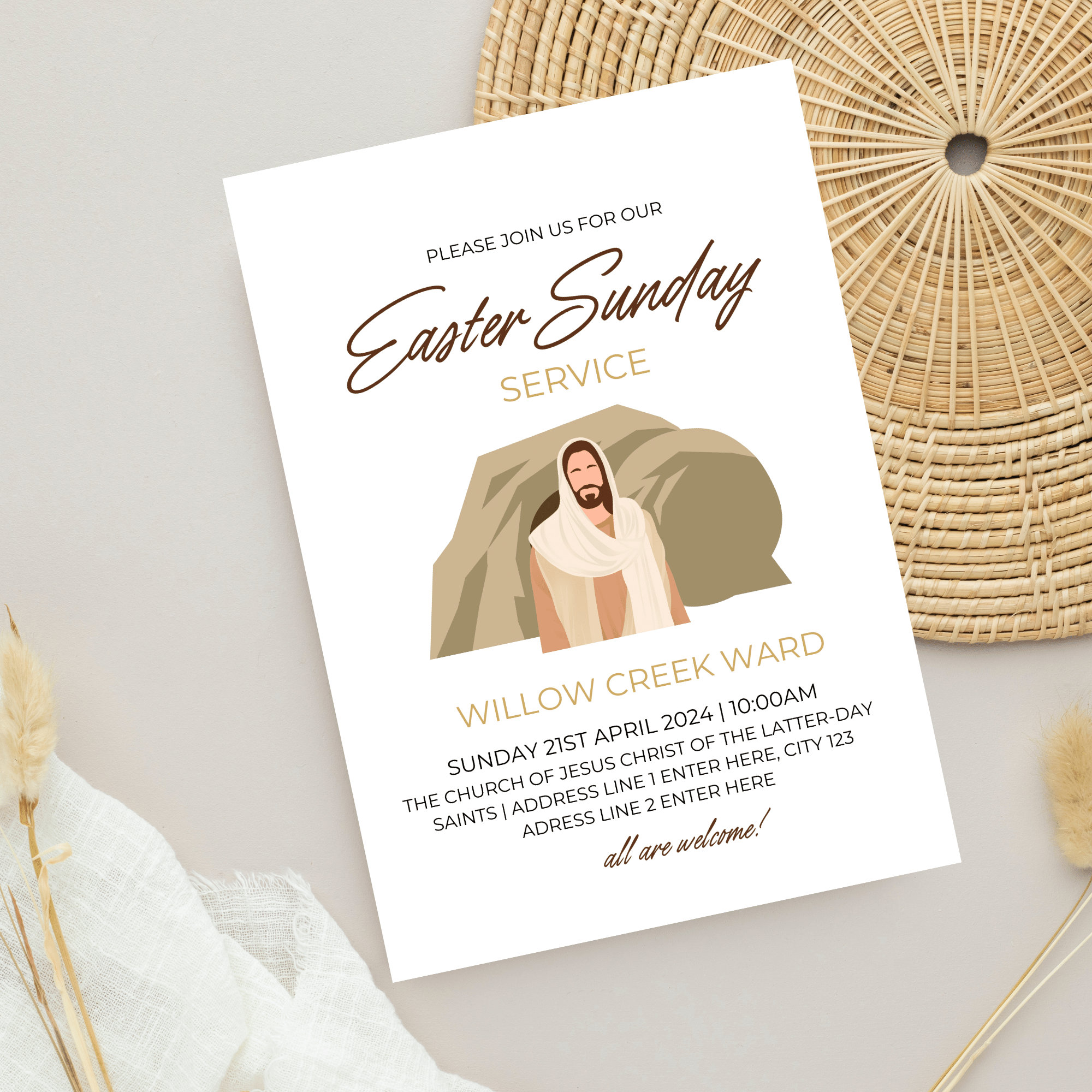 LDS Easter Sunday Service Invitation Template Minimalistic, He is Risen ...