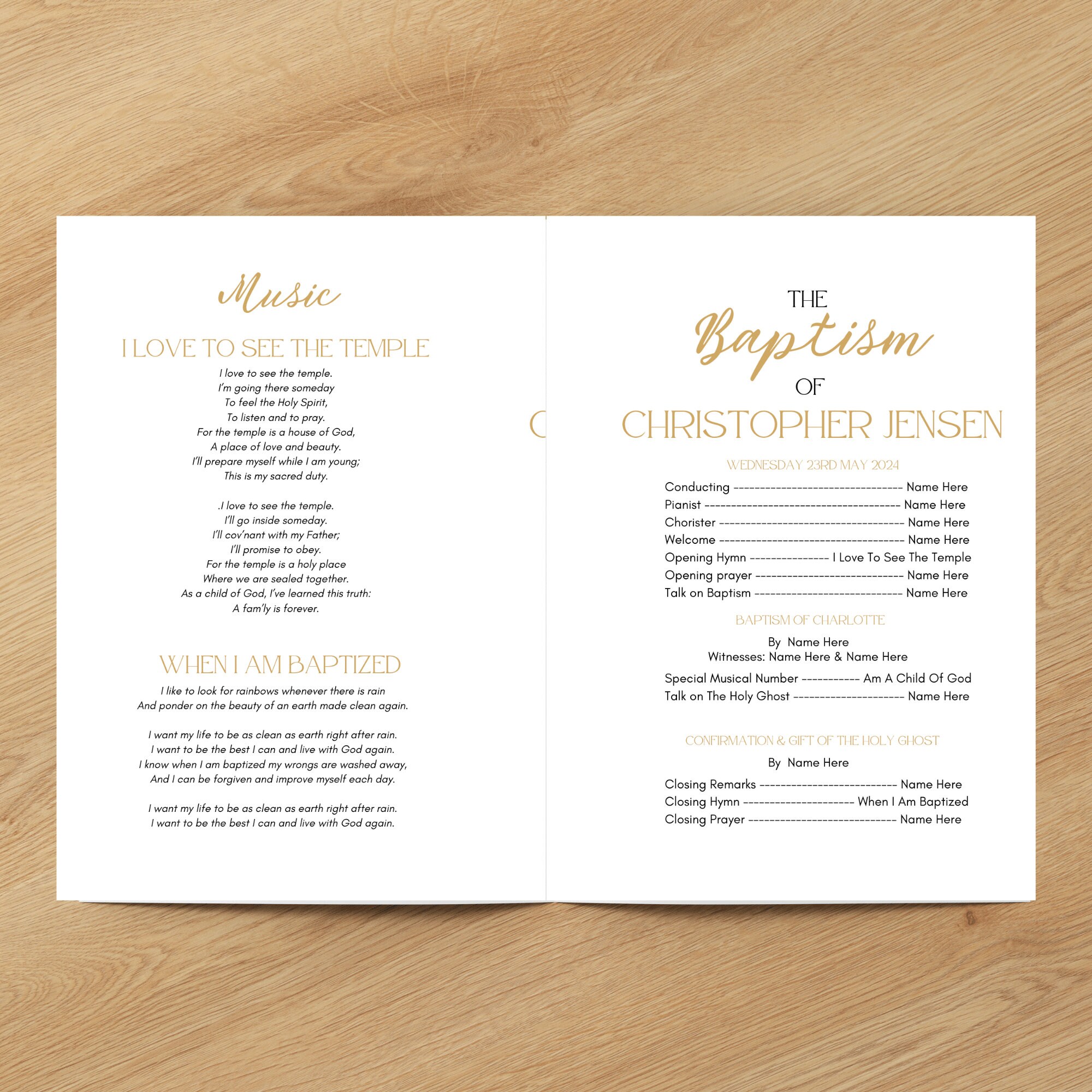 LDS Baptism Program Editable Template - Minimalistic Editable Template ...