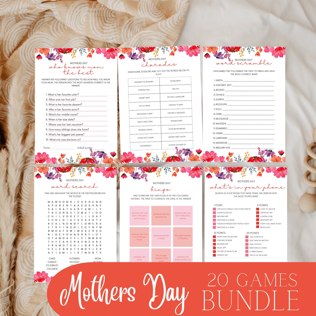 Mother's Day Games Bundle Templates - Editable Games Bundle, Mothers ...