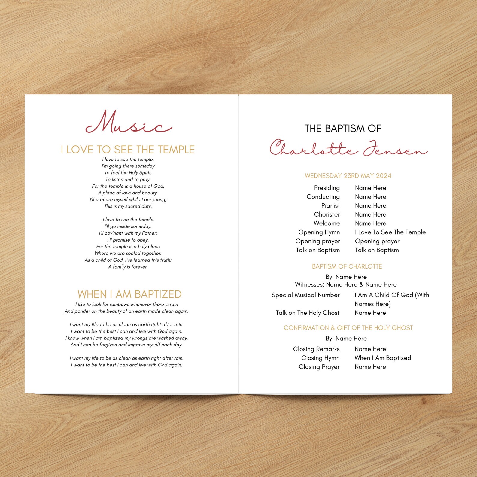LDS Baptism Program Editable Template - Greenery Minimal Editable ...