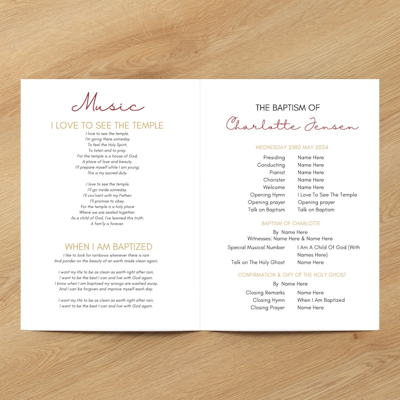 LDS Baptism Program Editable Template - Greenery Minimal Editable ...