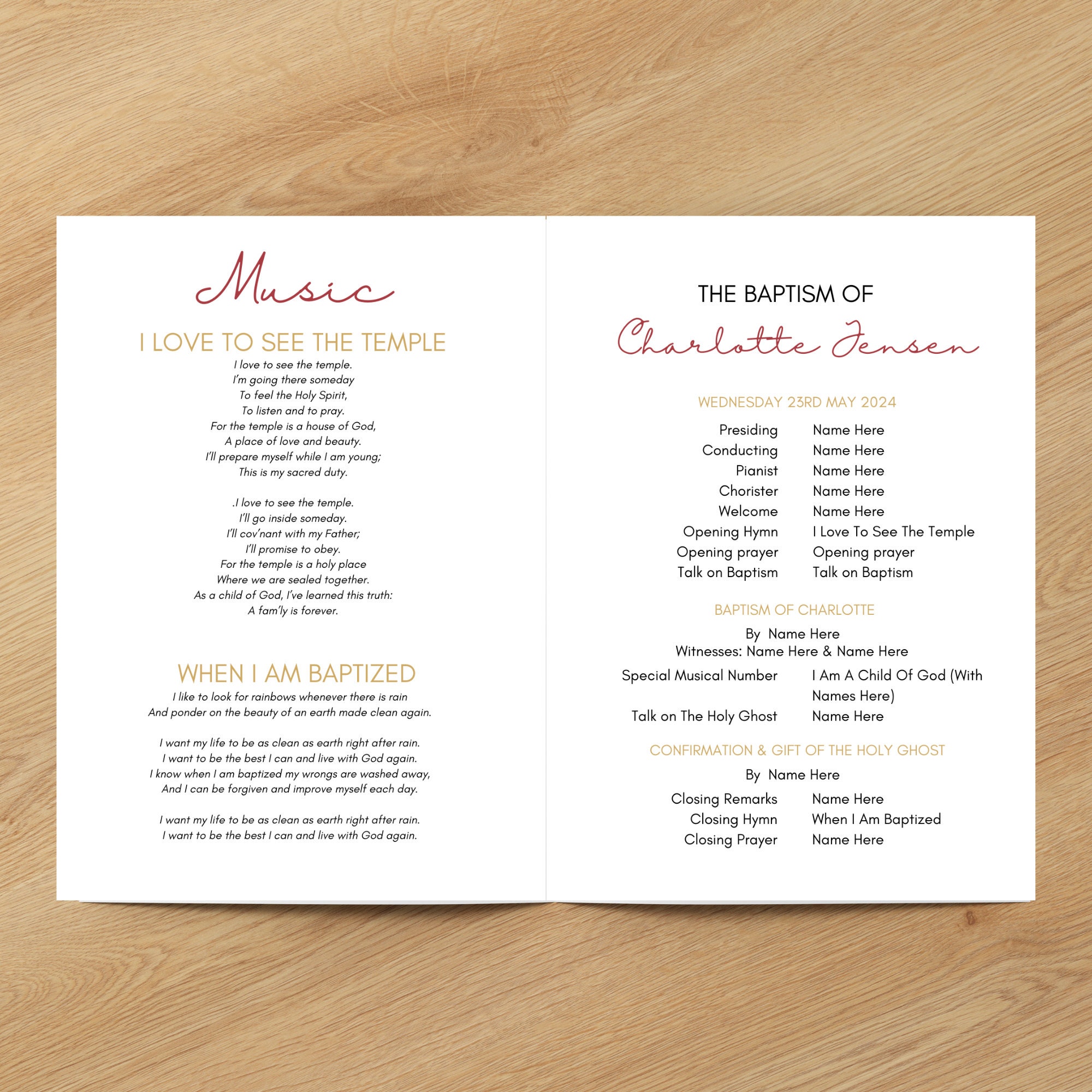 LDS Baptism Program Editable Template - Greenery Minimal Editable ...