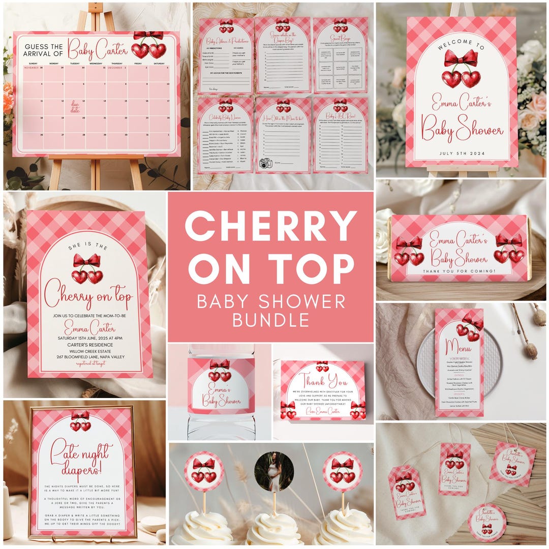 Cherry on Top Baby Shower Bundle, Coquette Cherry Baby Shower, She is ...