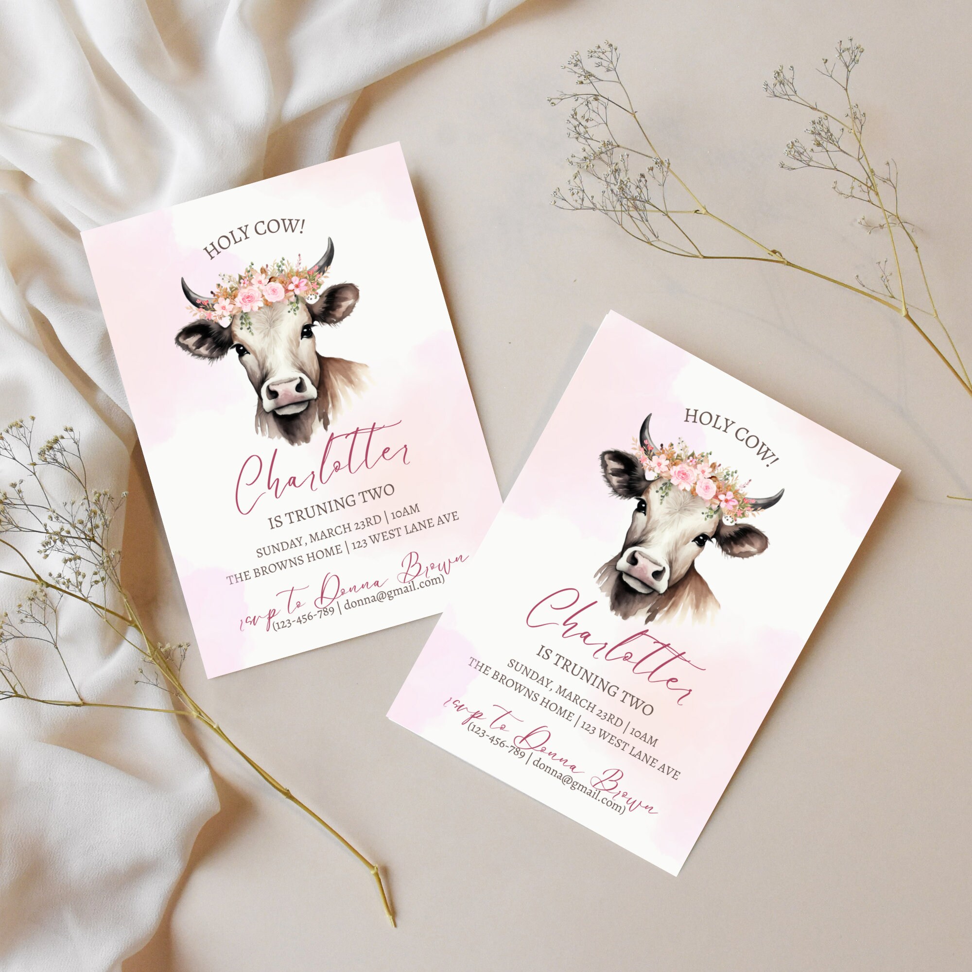 Cow Birthday Invitation Template Cow Themed Invitation Editable and ...