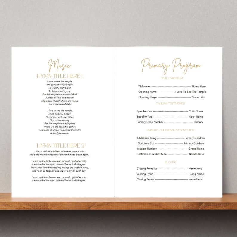 LDS Primary Program Editable Template - Minimalistic Editable Template ...