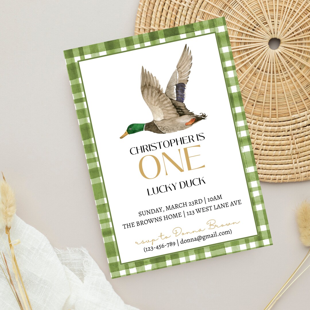 Duck First Birthday Invitation | Editable ONE Lucky Duck Birthday ...