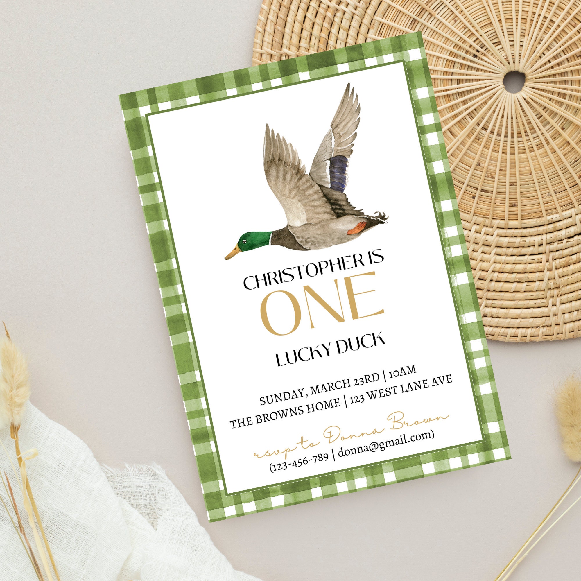 Duck First Birthday Invitation | Editable ONE Lucky Duck Birthday ...