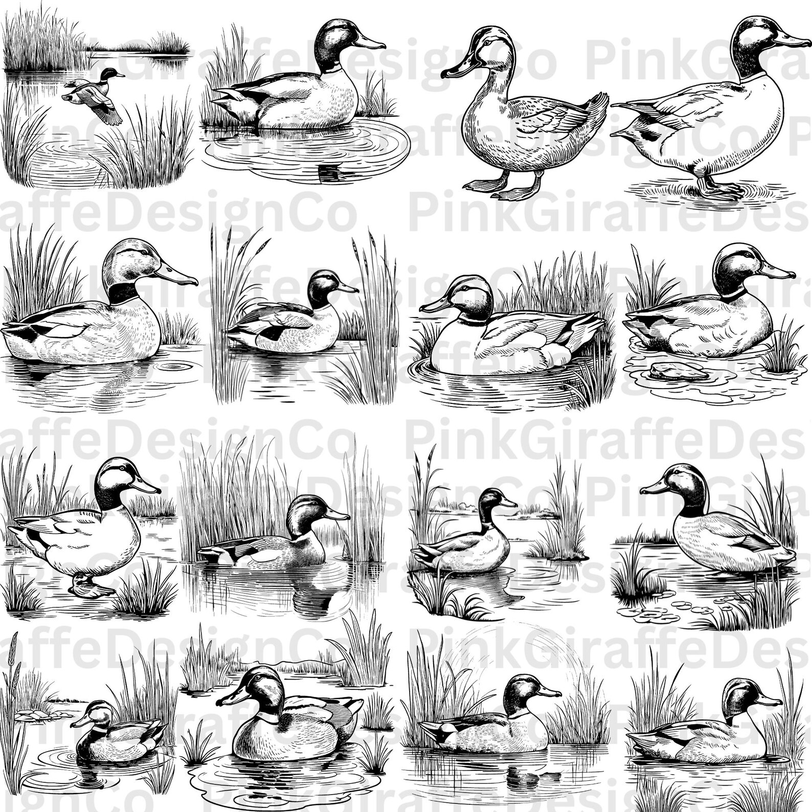 Mallard in the Wilderness Marsh Scene SVG Bundle, Detailed Bird Duck ...