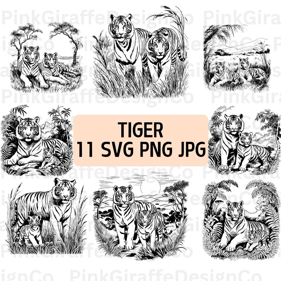 Tiger Wilderness Scene SVG File, Jungle Animal PNG Bundle, Tiger and ...