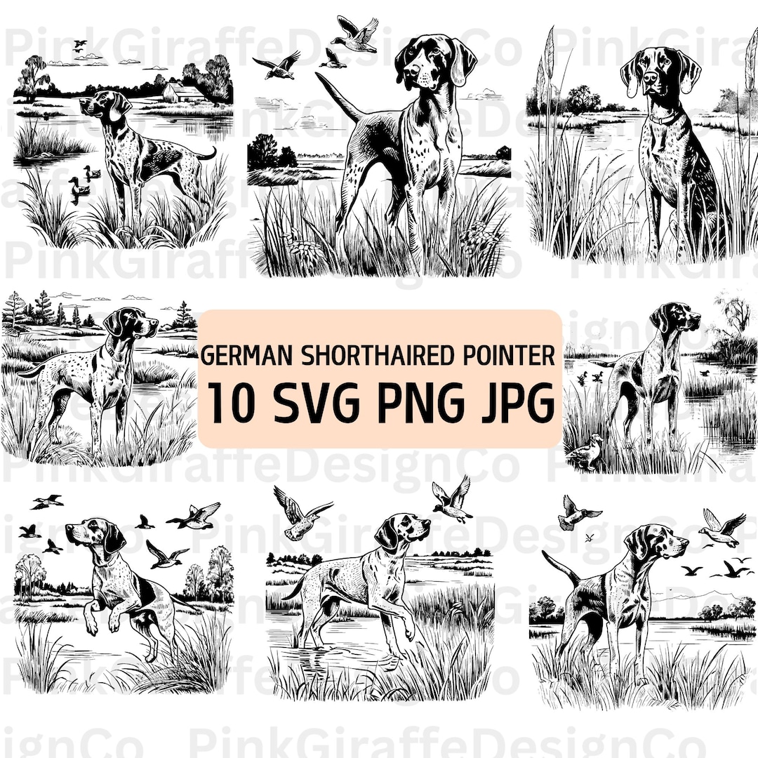 German Shorthaired Pointer Marsh Scene SVG Bundle, Duck Hunt PNG File ...
