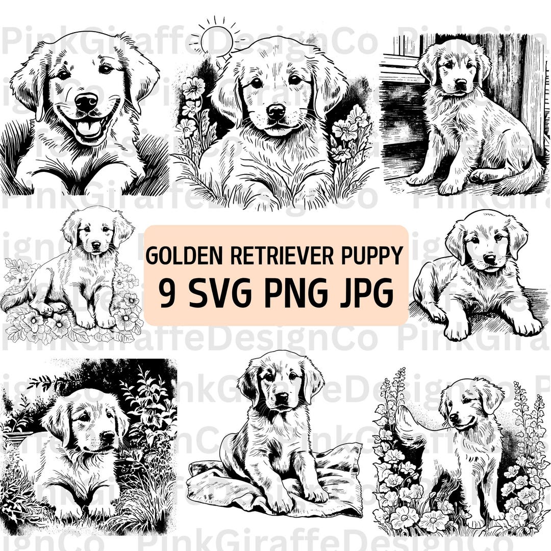 Cute Golden Retriever Puppy SVG Bundle, Golden Retriever Dog Breed PNG ...