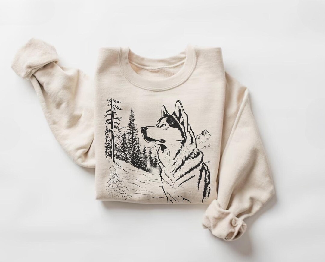 Retro Husky Sweatshirt, Vintage Style Wildlife Crewneck Sweater ...