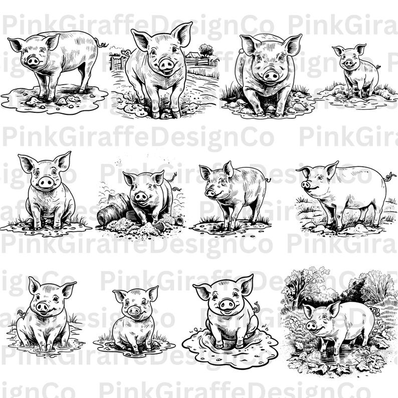 Pig in Mud SVG Bundle, Pig PNG File, Farm Animal Clip Art, Hog ...
