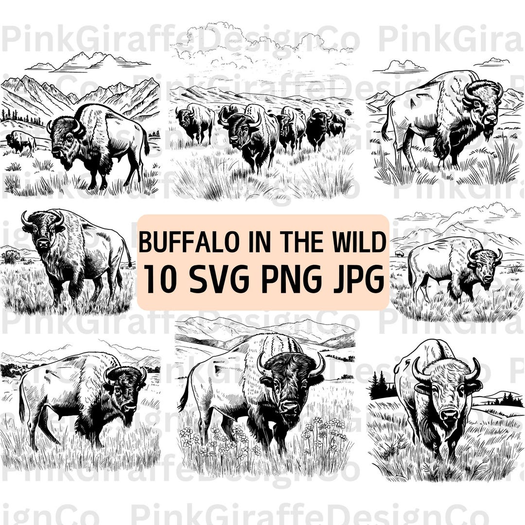 Roaming Bison Wilderness Scene SVG Bundle, Bull Buffalo PNG File, Bison ...