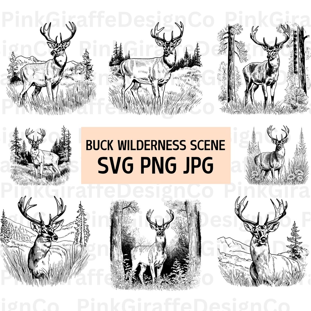 Whitetail Deer SVG Bundle, Deer Hunting PNG, Buck Illustration ...