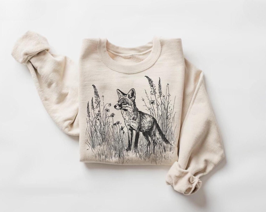 Retro Fox in the Wild Sweatshirt, Rustic Animal Sweater, Wildlife ...