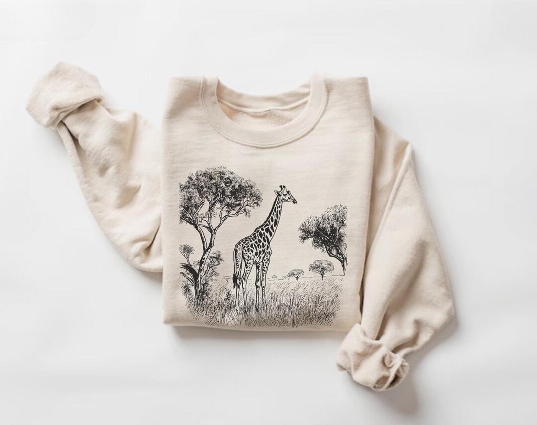 Giraffe Sweatshirt, African Nature Scene Sweater, Wildlife Pullover ...