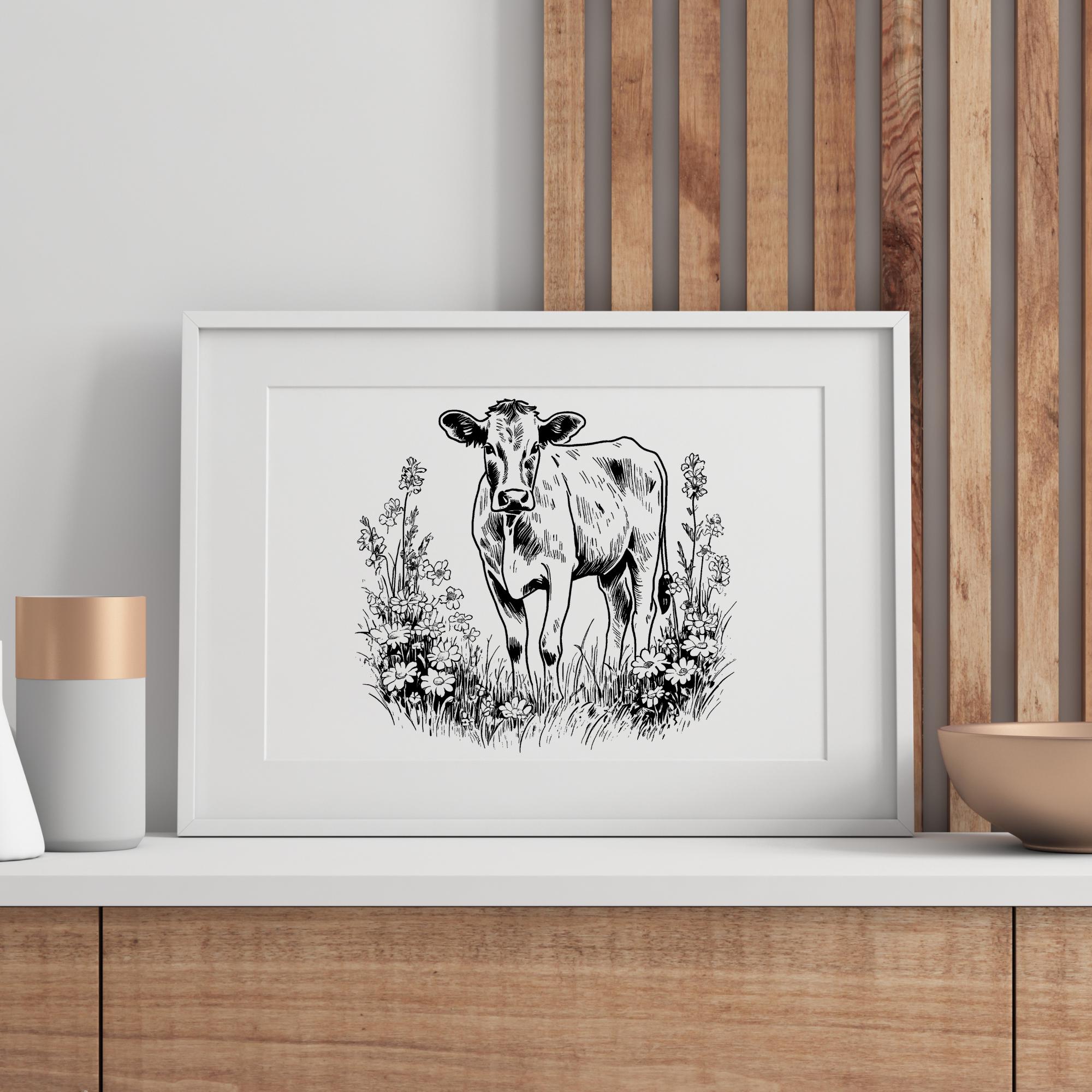 Detailed Sketch of Cows in Pasture SVG Bundle, Cute Cow PNG File ...