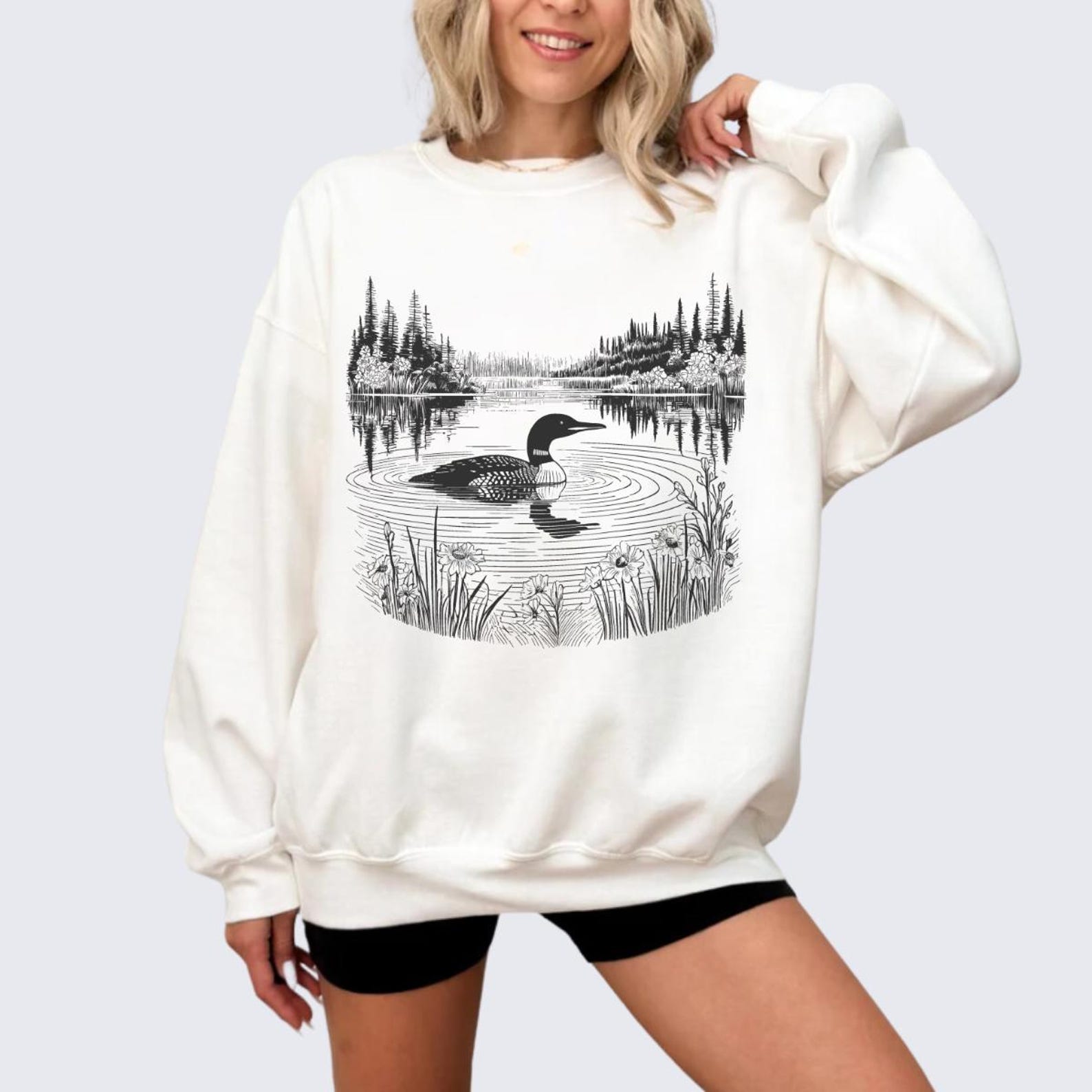 Loon in the Wilderness Crewneck Sweatshirt, Vintage Style Loon Shirt ...