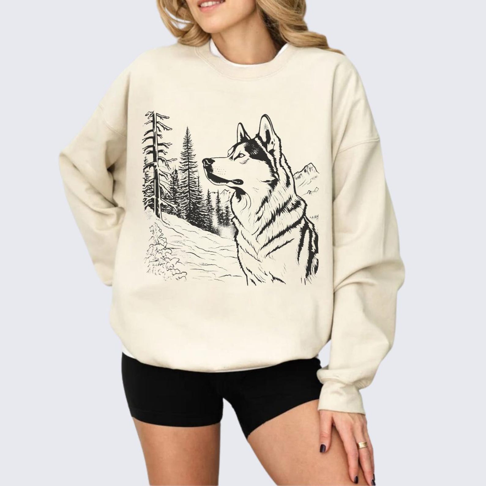 Retro Husky Sweatshirt, Vintage Style Wildlife Crewneck Sweater ...