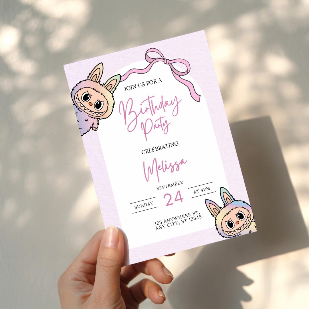 Labubu Birthday Party Invitation Template, Labubu Birthday, Canva ...